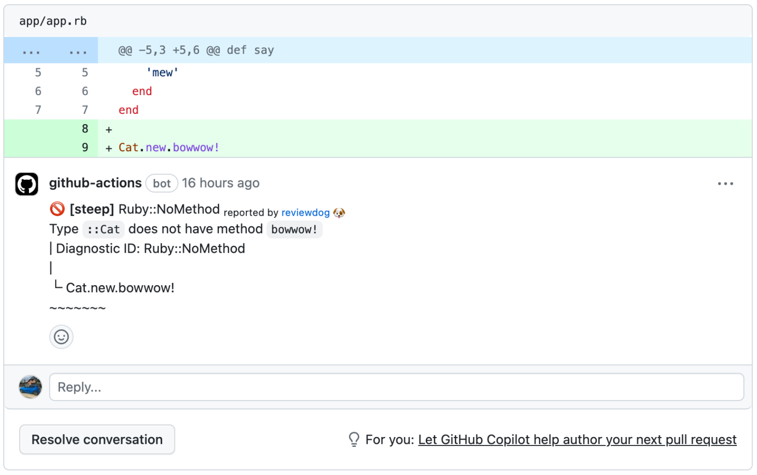 reviewdog 用の Steep アクション、tk0miya/action-steep を作りました | Webシステム開発／教育ソリューションのタイムインターメディア
